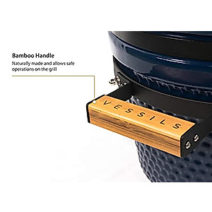 VESSILS Kamado Charcoal BBQ Grill – Heavy Duty Ceramic Barbecue Smoker and Roaster with Built-in Thermometer and Stainless Steel Grate (13 Inch Stand, Blue)