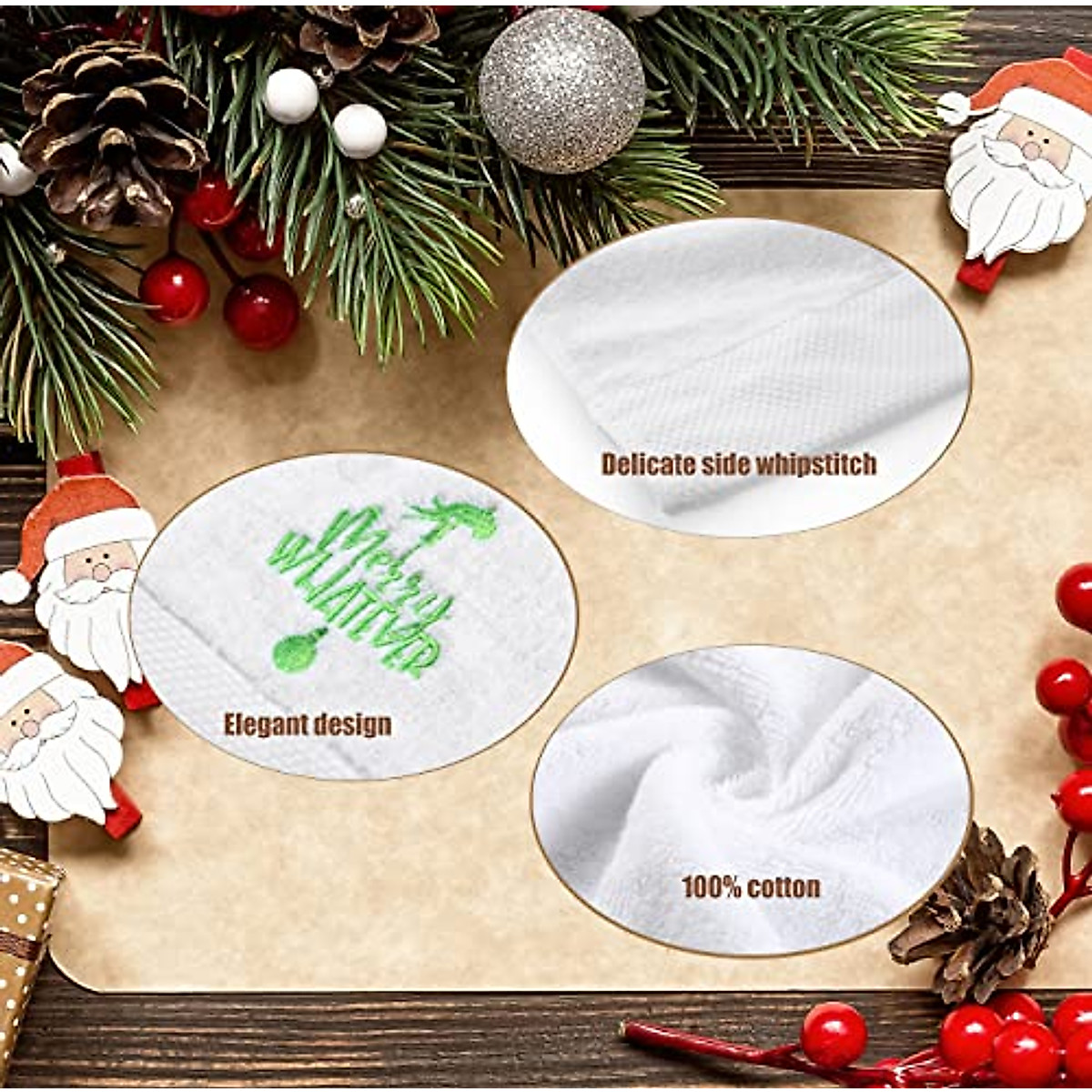 Quera 2 Pack Merry Whatever Christmas Hand Towels 100% Cotton Funny Embroidered Premium Luxury Decor Bathroom Decorative Dish Towels Set for Drying Cleaning Holiday Towels Gift Set 13.7'' x 29.5''