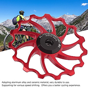 Bike Guide Pulley, 15T Rear Derailleur Pulley Aluminum Alloy Ceramic Bearing Guide Wheel Pulley, Bicycle Guide Wheel for Road Bike, Mountain Bike, MTB, BMX(Red)