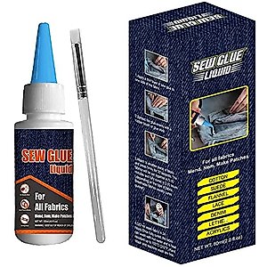 Plextone 1 Min Quick Bonding Fast Dry Sew Glue Liquid Reinforcing Adhesive Speedy Fix for All Fabrics Clothing Cotton Flannel Denim Leather Polyester Doll Repair (60ml)