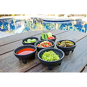 6 Pack Salsa Black Molcajete, Mexico Serving Dish, Chips, Sauce Cup, Side Dish, Snack, Dip, Nuts Candy for Taco Fiesta, Perfect for Parties, Events, or Any Use! (Black, 6 Pack)