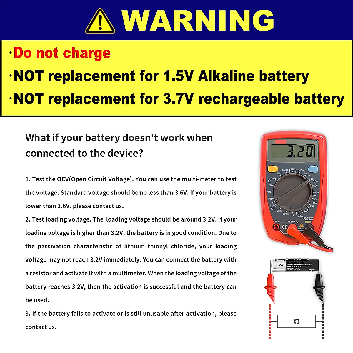 EEMB 4Pack ER14505 AA 3.6V Lithium Battery with FT Solder Tabs Li-SOCL₂ Non-Rechargeable Battery SB-AA11 LS14500 TL-5903 SL-360 S7-400 ER14500 for Chip Board/Sensor/Backup Power Supply/PLC Battery