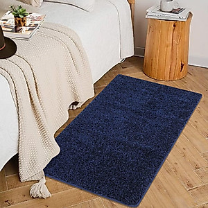 JOLENE.K Plush Rug 2x3 Small Carpet for Bedroom Blue Entryway Rug Non Slip Shag Rug Soft Fluffy Carpet Indoor Rug Front Door Mat Shaggy Aesthetic Nursery Rug Non Shedding Solid Rug, Navy