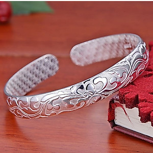 TOPOB Classic 925 Sterling Silver Bracelet, Ladies Fashion Pattern Open Alloy Jewelry Cuff Bangle Chain Bracelets (Silver)