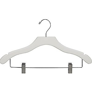 The Great American Hanger Company Wooden Combo White Finish Hanger with Clips and Notches (Box of 25)