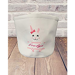 Personalized Easter Bunny Basket for Egg Hunting - Bucket with Handle - Empty - Gathering Pail - Canvas