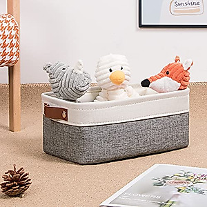 DULLEMELO Small Storage Baskets 6 Pack, Fabric Collapsible Gift Storage Baskets for Shelves, Closets, Nursery, Home, Office Organizing,Small Canvas Linen Rectangular Storage Bins (6-Pack, White&Grey)