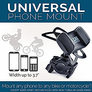 Bike & Motorcycle Phone Mount - for iPhone 14 Pro (13, 12, SE, Plus/Max), Galaxy s22 or Any Cell Phone - Universal Handlebar Holder for ATV, Bicycle & Motorbike. +100 to Safeness & Comfort