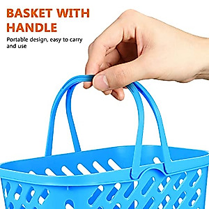 Alipis Play Grocery Basket Mini Shopping Basket Plastic Grocery Basket with Handle, Toys Storage Organizer Kitchen Storage Baskets, Blue, 2Pcs