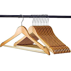 Premium Wooden Hangers 20 Pack - Durable Non Slip Coat Hangers Heavy Duty- Natural Solid Wood Hangers - Clothes Hangers With Chrome Swivel Hooks - Great for Jacket, Dress, Suit Hangers, Home-It