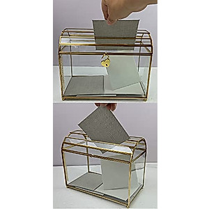 Gold Wedding Card Box with Slot and Lock - Glass Card Box for Wedding - Brass Wedding Gift Box for Cards - Wedding Gift Card Boxes Bin Container for Reception Bridal Baby Shower