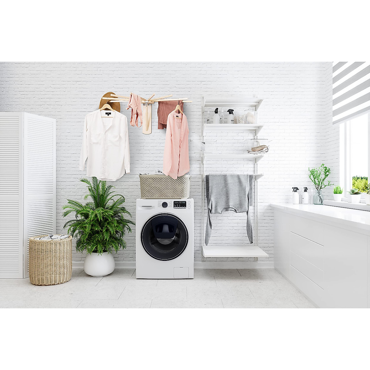 Pennsylvania Woodworks Wall Mounted Clothes Drying Rack - Heavy Duty, Collapsible Laundry Rack for Drying Clothes - Solid Maple Hardwood Foldable Drying Rack - Made in The USA (Large)