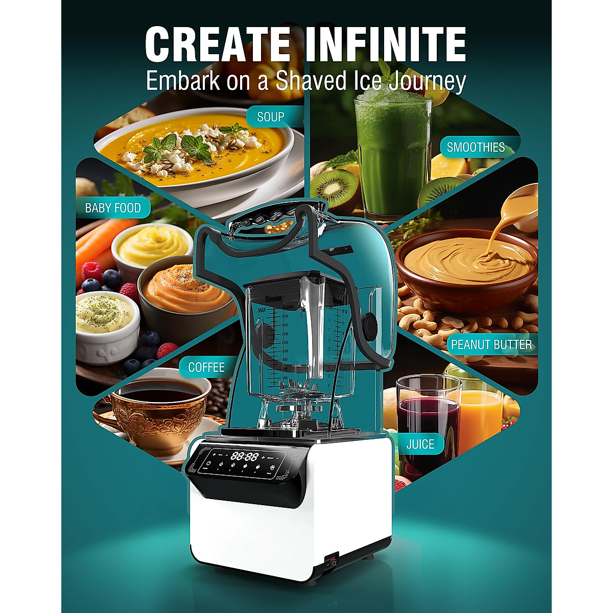 WantJoin Commercial Blender 72oz, Soundproof Quiet Blender with Digital Display Programmed for Ice Crushing,Smoothie,Grinding, Silent Blender Suit for Home&Commercial