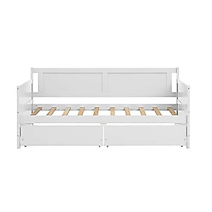 Harper & Bright Designs Twin Daybed with Two Drawers, Wood Twin Size Sofa Bed Frame with Wooden Slat Supports, Storage Daybed for Bedroom, Living Room (White, Twin with Drawers)