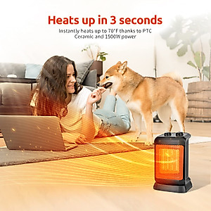 EVELYN Oscillating Space Heater, 1500W Electric Heaters Portable with Thermostat, Safe and Quiet, PTC Fast Heating Ceramic Room Small Heater Fan for Home Office Indoor Use