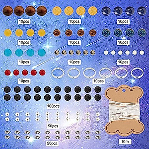 SUNNYCLUE 1 Box 300+Pcs DIY 10 Sets Solar System Bracelets Kit Universe Galaxy The Nine Guardian Planets Beading Bracelet Necklace Tiger Eye Bead Natural Gemstone Beads for Jewelry Making Kits Craft