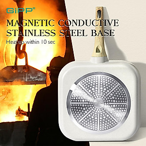 GiPP Nonstick Grill Pan for Stove Tops - 11 Inch Square Grilling Pan for Indoor Cooking & Outdoor Grilling, Non Stick Granite Grill Skillet Steak Pan, PFOA Free, White