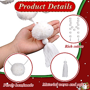 Jecery 65.6 FT Christmas Pompoms Garlands Yarn Felt Ball Pom Pom Garland with Tassel Handmade Hanging Ball Banner for Xmas Holiday Tree Home Wall Room Decorations, 8 Pieces 8.2 FT 18 Balls (White)