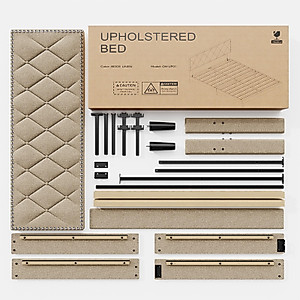 ONBRILL Queen Size Platform Bed Frame with Upholstered Headboard, Bed Frame with Button Tufted Adjustable Headboard, Bed Frame with Strong Wooden Slat, No Box Spring Needed, Noiseless, Beige