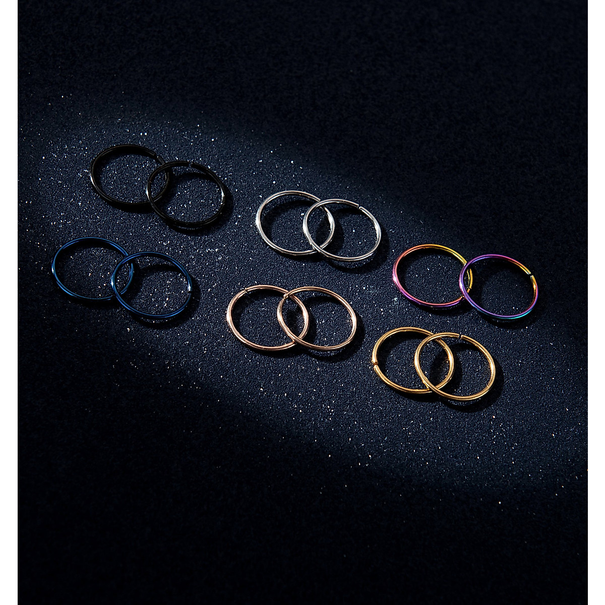 Masedy 12Pcs 20G 316L Stainless Steel Nose Rings Hoop Tragus Cartilage Septum Ring Lip Piercing 10MM