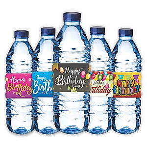 Happy Birthday Water Bottle Labels - (Pack of 100) 8.5" x 2.25" Wrappers Wrap Around Party Decoration Stickers