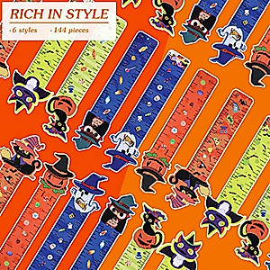 144 Pieces Halloween Bookmark Rulers Party Favors, Ruler Markers 6 Designs with Pumpkin Ghost Halloween Prints for Holiday Bookmark, Halloween Decorations, Classroom Rewards and Trick or Treat Prizes
