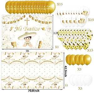 57Pcs Mi Bautizo Banner Backdrop Balloons Arch Garland Tablecloth Kit for He God Bless Baby Boy Baptism Party Decorations First Communion Decor Christening Celebration Accessories Gender Photo Background