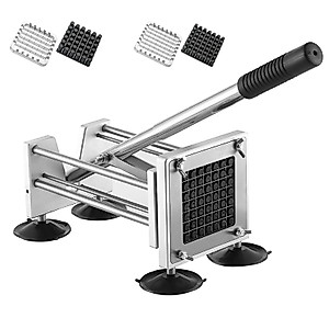French Fry Cutter, Heavy Duty Professional Stainless Steel Potato Cutter, Removable Handle and 4 Suction Feet, 1/2-inch, 3/8-inch Blades for Potatoes, Onions, Carrots, Cucumbers, Air Fryer