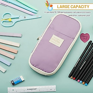 Sonuimy Large Capacity Pencil Case Pouch, Cute Aesthetic Big Capacity Zipper Pencil Cases Pen Portable Office Stationery Makeup Bag, Desk Organizer for College Adults Women Men- Pink