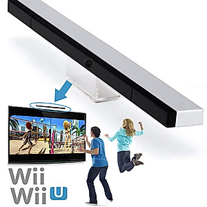 Replacement Wii Wireless Sensor Bar, Infrared IR Ray Motion Sensor Signal Receiver for Nintendo Wii and Wii U Console with Stable Stand and 4 AAA Batteries(Black)