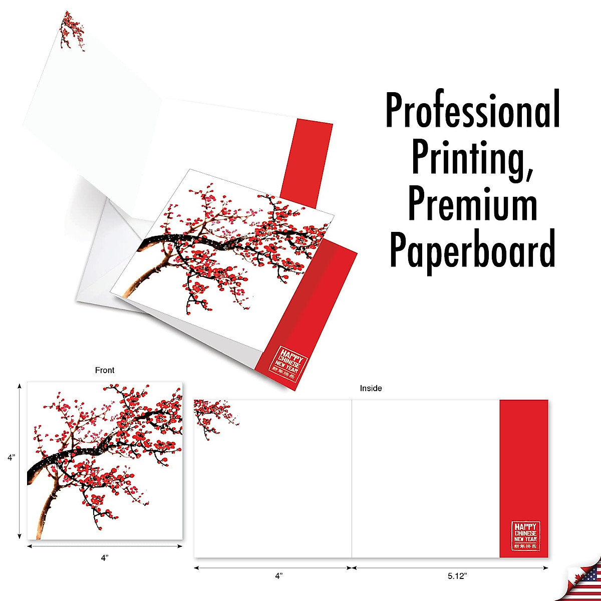 The Best Card Company - 10 Lunar New Year Cards (4 x 5.12 Inch) - Assorted Notecards with Envelopes, Colorful Bulk Boxed Set - Cheers and Cherries AMQ5072CNG-B1x10