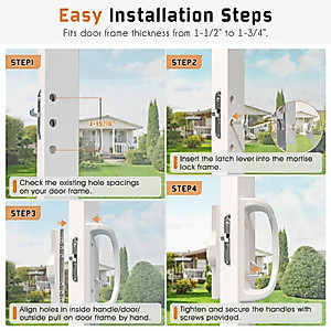 Sliding Door Handle, Non-Keyed Sliding Patio Door Handle Set with Latch for 3-15/16” Hole Spacing for Mortise Style Locks, Non-Handed, Sliding Glass Door Handles Replacement, White