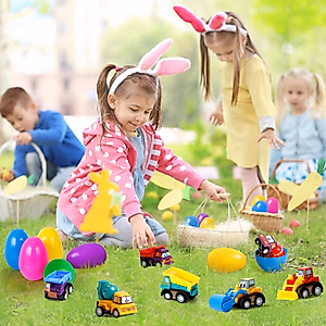 ZenBombs Easter Eggs 12 Plastic Easter Eggs Filled with Pull-Back Engineering Toys Presents for Easter Egg Hunt, Birthday Party for Kids Over 3 Years Old
