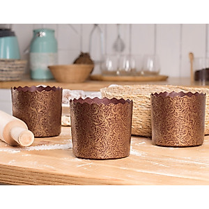 5 oz Mini Panettone Paper Mold - Easter Bread Paper Mold Paska |25 pcs| Kulich Mold Easter Bread Forms - Italian Non Stick Panettone Paper Baking Molds - Brown Design W 2.75 x H 3.35-In