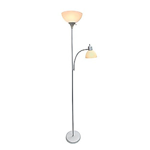 Simple Designs LF2000-SLV Mother-Daughter Floor Lamp with Reading Light, Silver
