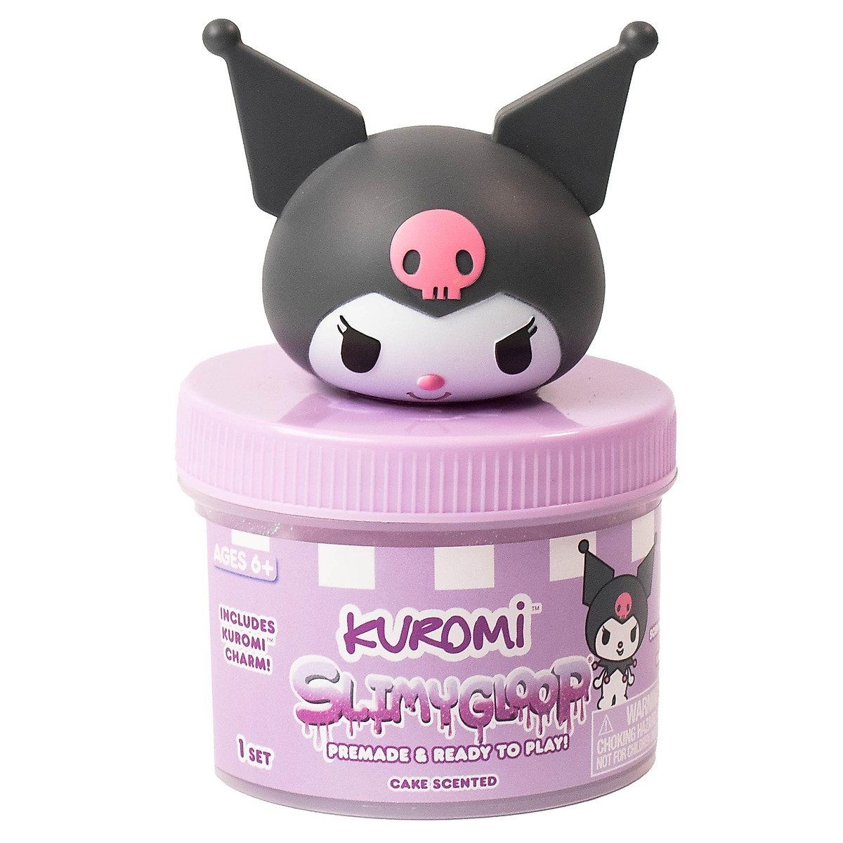 Kuromi SLIMYGLOOP Jar, 8 oz Purple & White Cake-Scented Slime, Includes Beads & Kuromi Charm, Sanrio Stuff, Hello Kitty Merch, Sanrio Slimes