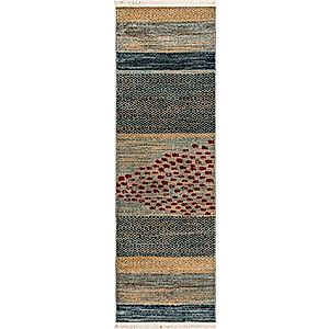 Unique Loom Fars Collection Modern Striped Tribal Inspired Design Area Rug, 2 ft x 6 ft, Light Blue/Beige