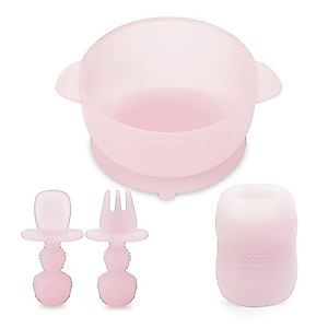 PandaEar Silicone Baby Utensils Set - Baby Bowl with Suction, Tiny Toddler Cup, and Self-Feeding Spoon Fork - Baby-Led Weaning Supplies for First Stage Infants (6 Months+)