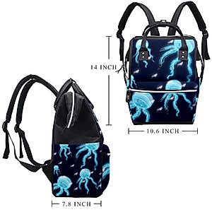 Underwater Creatures Jellyfish Ghost Diaper Bag Backpack Baby Nappy Changing Bags Multi Function Large Capacity Travel Bag