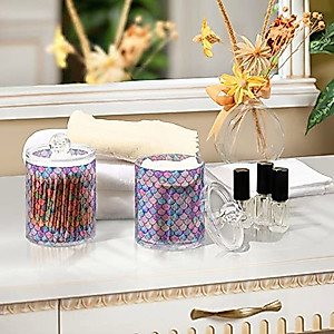 ALAZA 4 Pack Qtip Holder Dispenser Mermaid Fish Scale Bathroom Organizer Canisters for Cotton Balls/Swabs/Pads/Floss,Plastic Apothecary Jars for Vanity