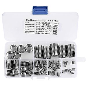 50Pcs Stainless Steel Inner Thread Self Tapping Thread Inserts Set Thread Reinforce Repair Tool M3- with a Storage Case