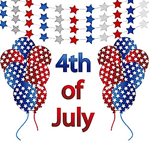 Frienda Red White Blue Star Streamers Patriotic 4th of July Decorations Sparkling Star Garland Hanging Decorations, 3 Pack
