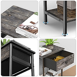 Night Stand Beside Tables with Drawers Nightstand for Small Spaces Side Table with Storage Shelf Rustic End Table Small Night Stand for Bedroom, Living Room, Study, Office, Pantry