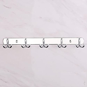 Juvielich Dual Prong Coat Hooks Wall Mounted Coat Hook with Adjustable Hooks for Hats Cloths Rack, Stainless Steel, 5 Hooks 450mm/17.72" Silver Colored Polished Finish,1 Pcs