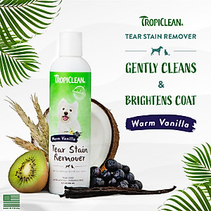 TropiClean Warm Vanilla Tear Stain Remover for Dogs | Tearless Blueberry Facial for Dogs | Ideal for White Dogs & All Other Coats | Cat Friendly | Made in the USA | 8 oz.