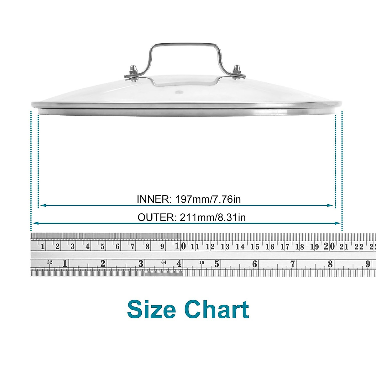 8 Inch Universal Tempered Glass Lid - 8" Pan Lid for Frying Pan and Pots,Stainless Steel Handle, Clear (8 Inch)