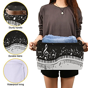 ALAZA Piano Key Music Black Large Storage Basket with Handles Foldable Decorative 1 Pack Storage Bin Box for Organizing Living Room Shelves Office Closet Clothes