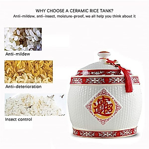 FORREC Rice Dispenser Large Capacity Ceramic Sealed Storage Tank Airtight Rice Bucket Grain Storage Bin Cereal Dispenser Container -21 * 24cm