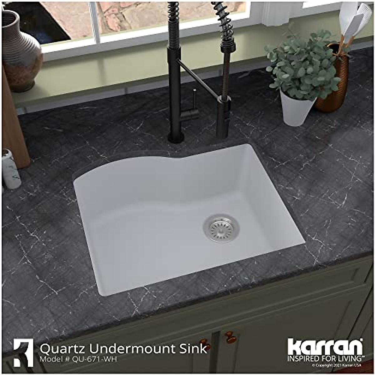 Karran QU-671 Undermount Quartz Composite 24 in. Single Bowl Kitchen Sink in Black