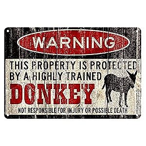Wisesign Donkey Sign Funny Metal Signs Donkey Warning Vintage Style Metal Sign Iron Painting for Indoor & Outdoor Home Bar Coffee Kitchen Wall Decor 8 X 12 Inch